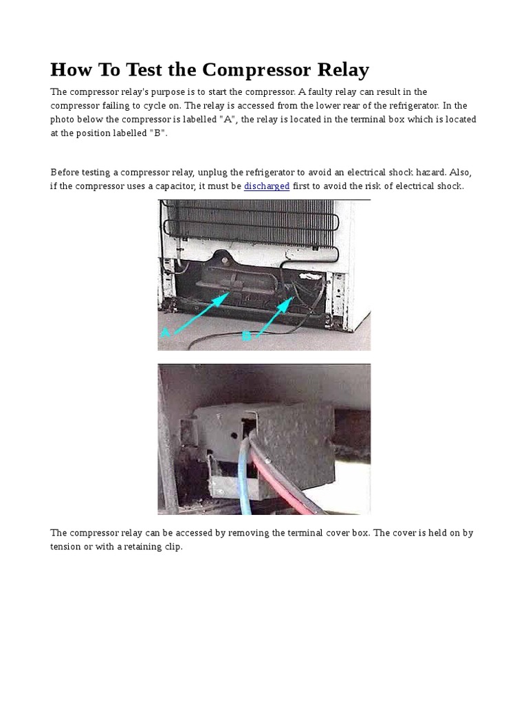 How To Test The Compressor Relay | PDF | Relay | Refrigerator