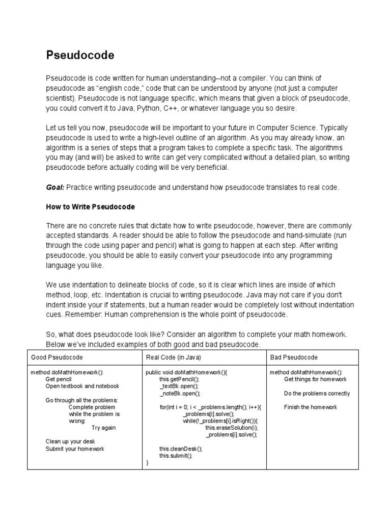 Pseudocode Goal Practice Writing Pseudocode And Understand How Pseudocode Translates To Real