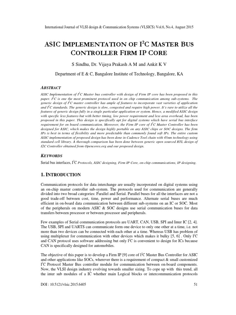 Asic Implementation of I2c Master Bus Controller Firm Ip Core | PDF | Electronic Design ...
