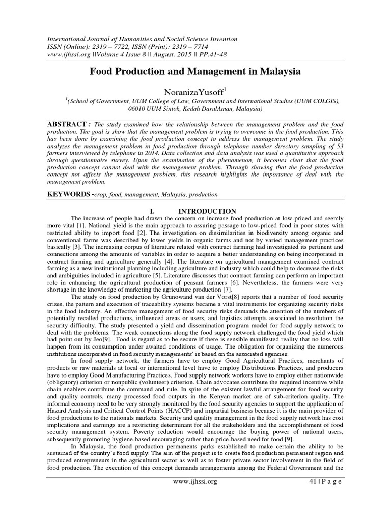 Food Production and Management in Malaysia | PDF | Food Security ...