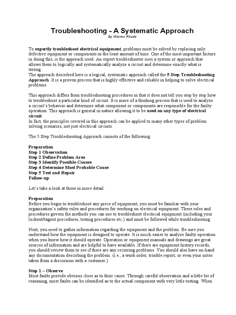 Troubleshooting - A Systematic Approach | PDF | Troubleshooting ...