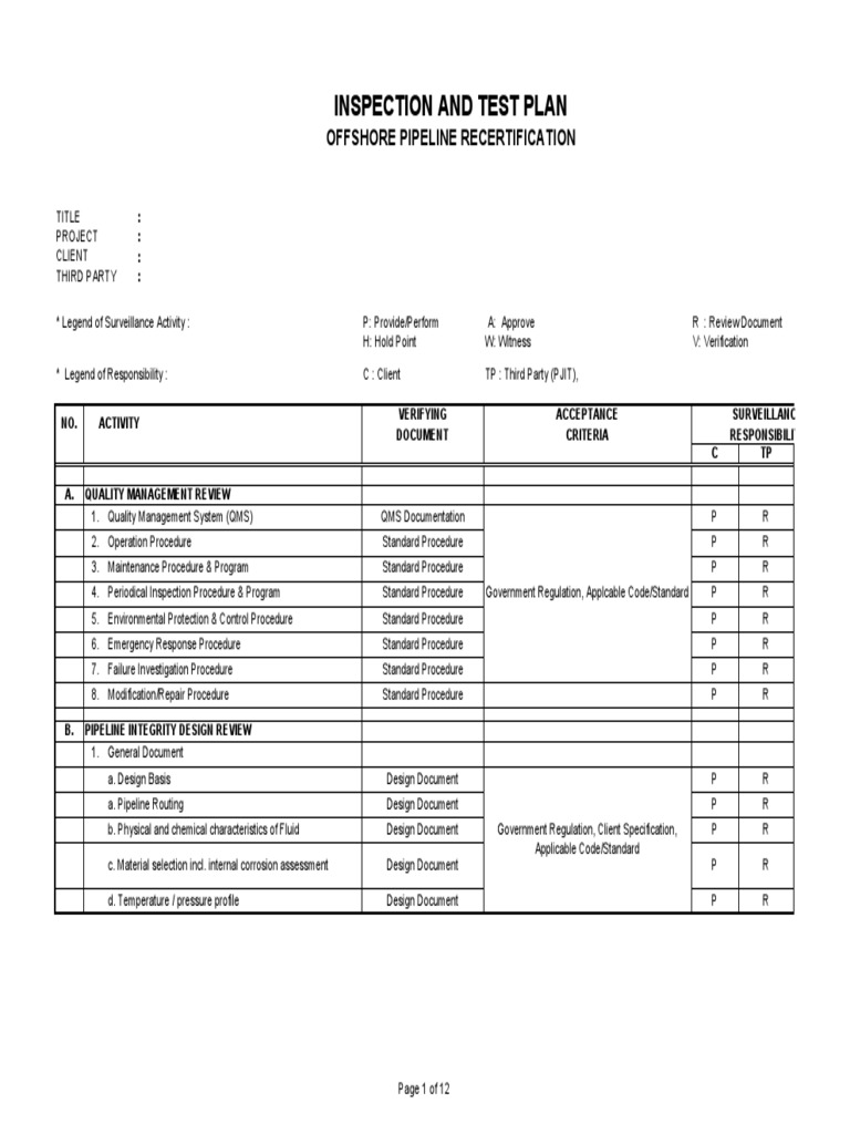 Offshore Pipeline Inspection Plan | PDF | Specification (Technical ...