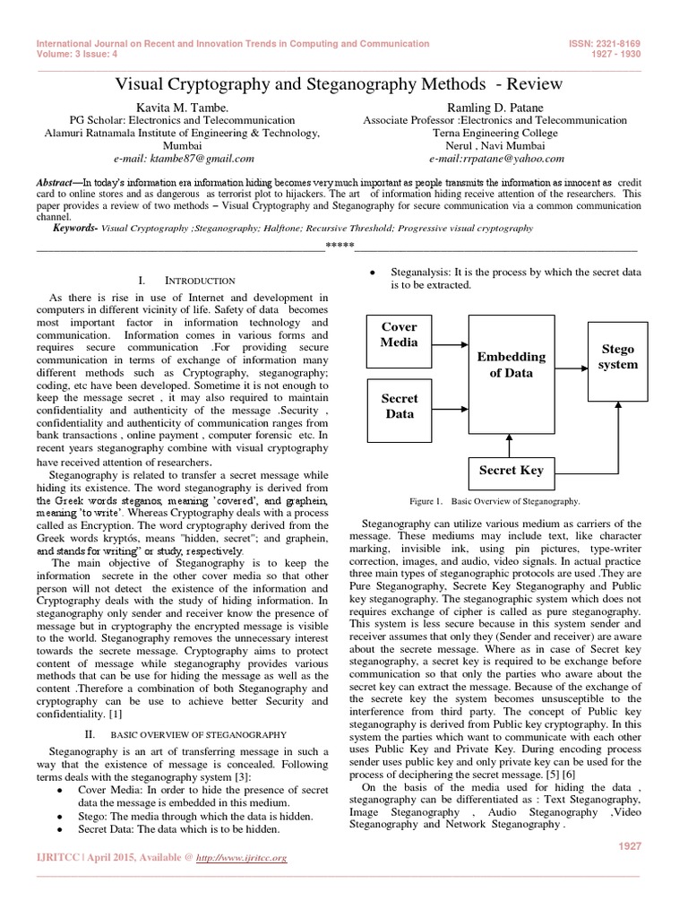 Visual Cryptography and Steganography Methods - Review | PDF | Data ...