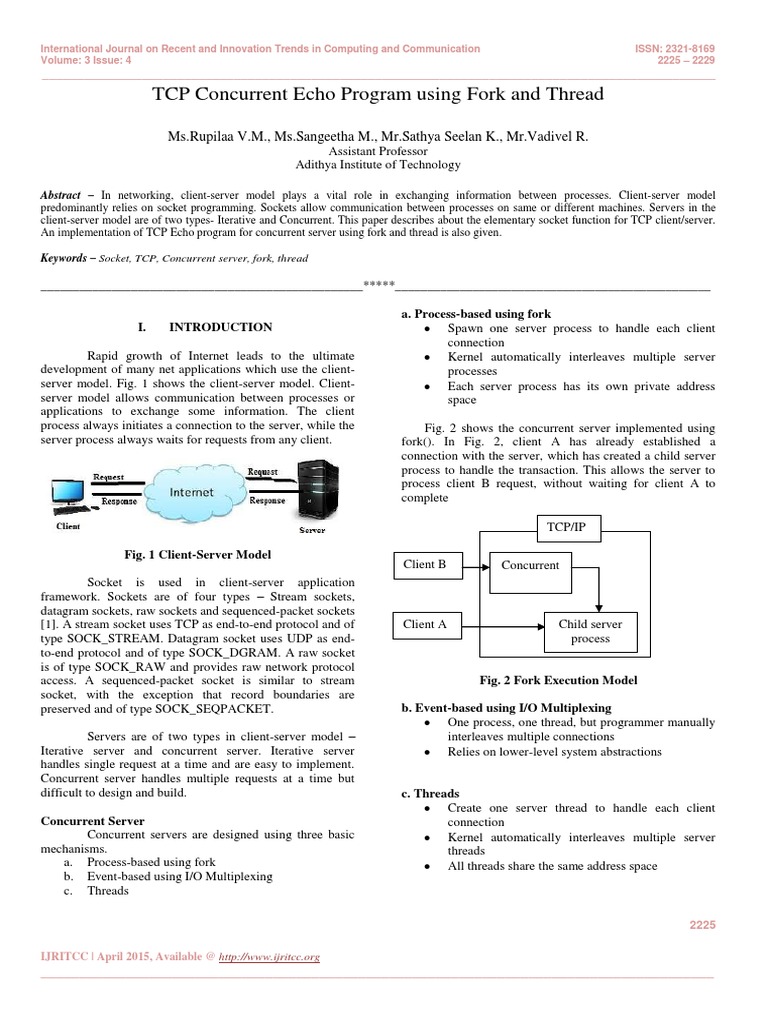 Tcp Concurrent Echo Program Using Fork And Thread Download Free Pdf Network Socket Client