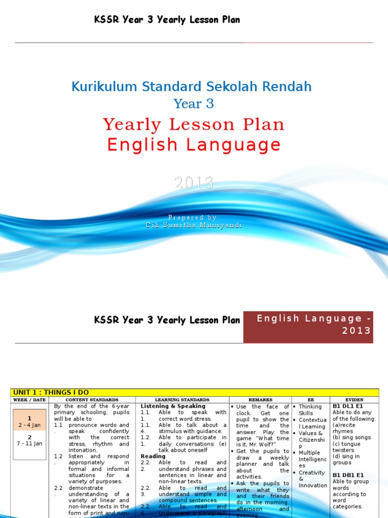 KSSR Year 3 - Yearly Lesson Plan | PDF | English Language | Question