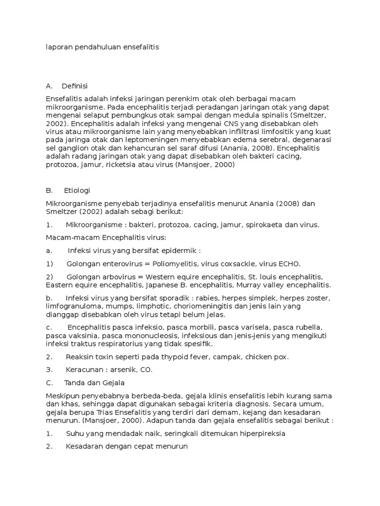 Laporan Pendahuluan Ensefalitis | PDF | Kesehatan Holistik