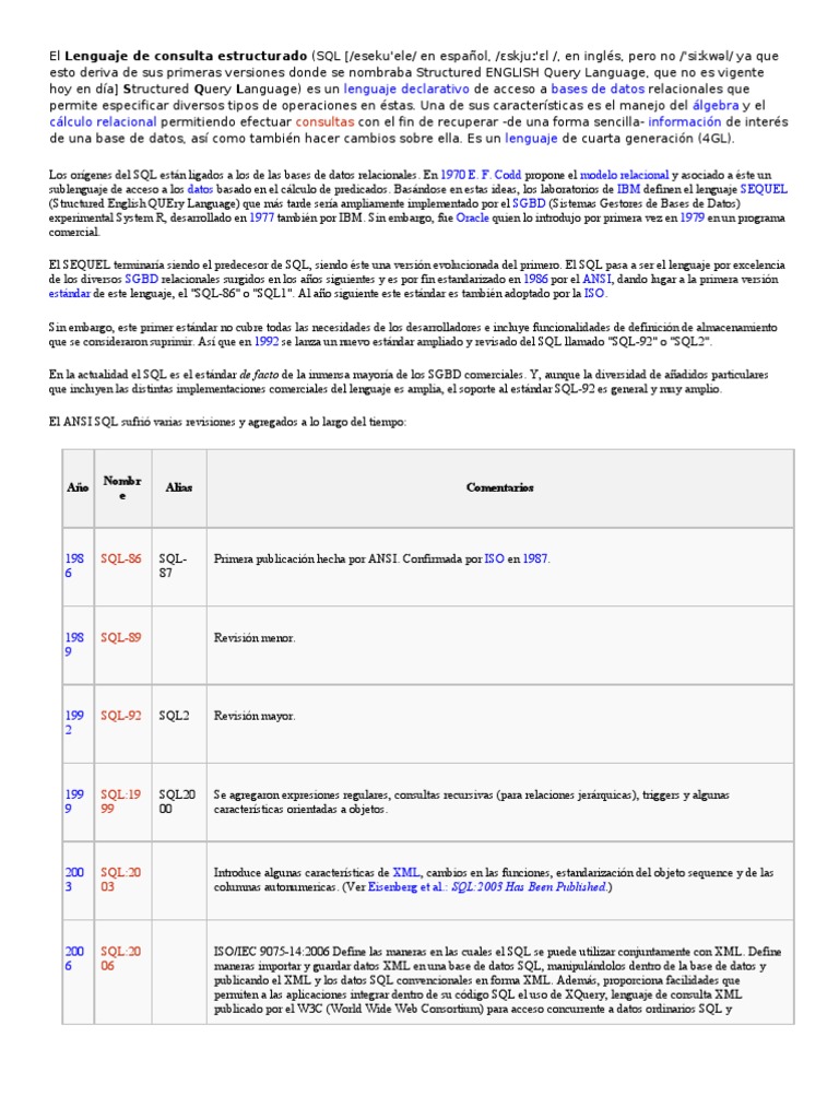 El Lenguaje de Consulta Estructurado (SQL (/eseku Ele | PDF | SQL ...