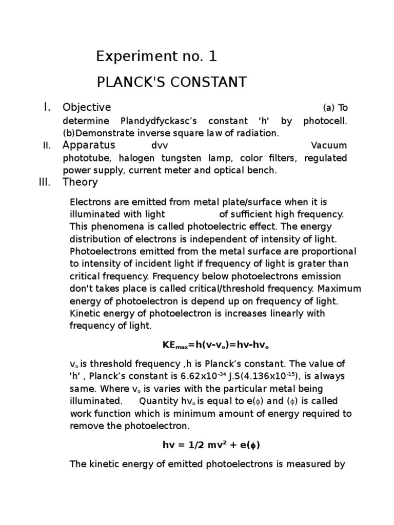 Measure Planck's Constant Experiment | PDF | Science & Mathematics