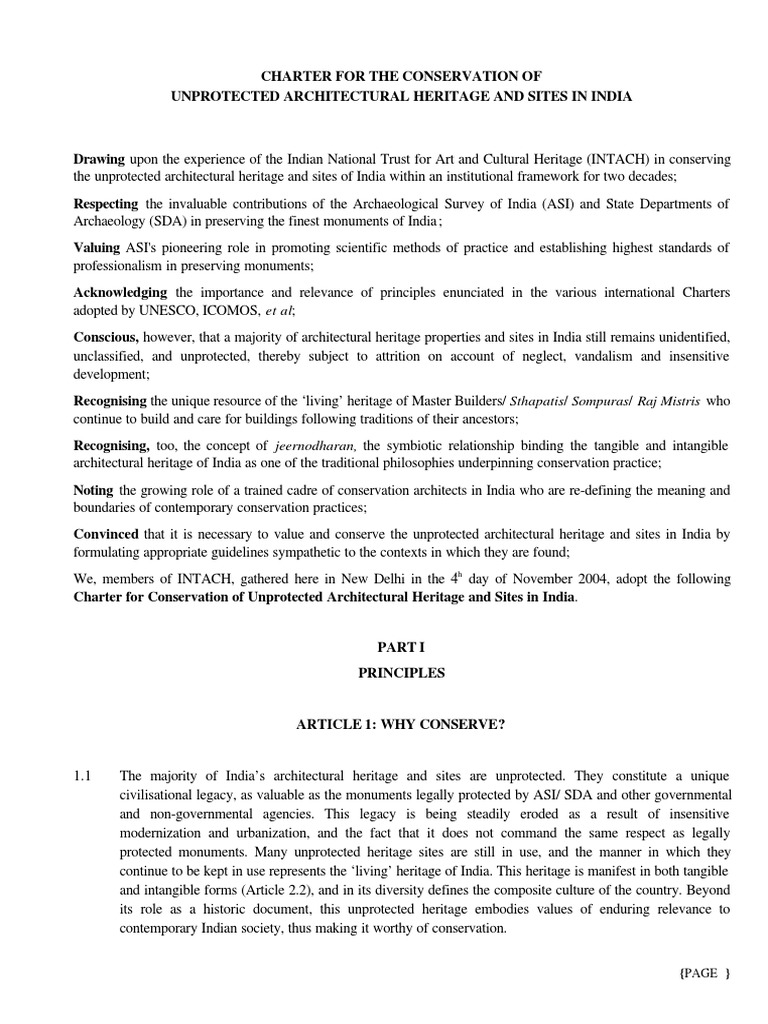 Intach Charter PDF | PDF | Cultural Heritage | Architect