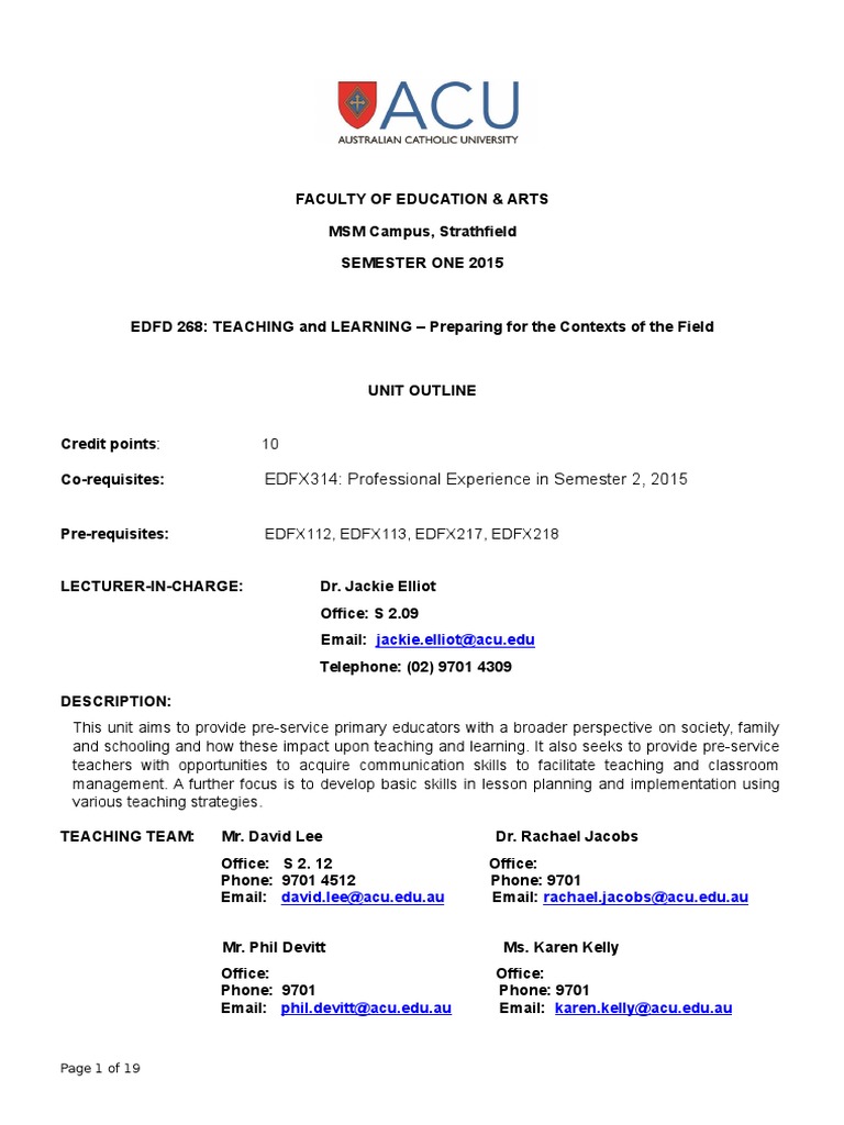 Teaching and Learning Unit Outline | PDF | Lesson Plan | Lecture