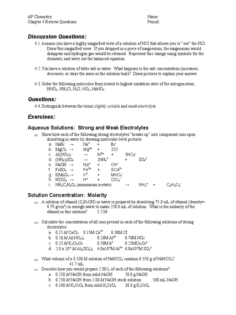 AP Chemistry Chapter 4 Review | PDF | Hydroxide | Acid