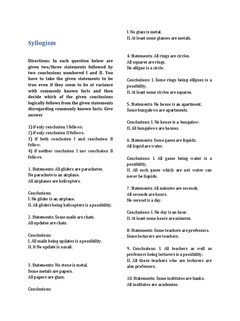 Logical Reasoning and Syllogisms: An Analysis of Statements and ...