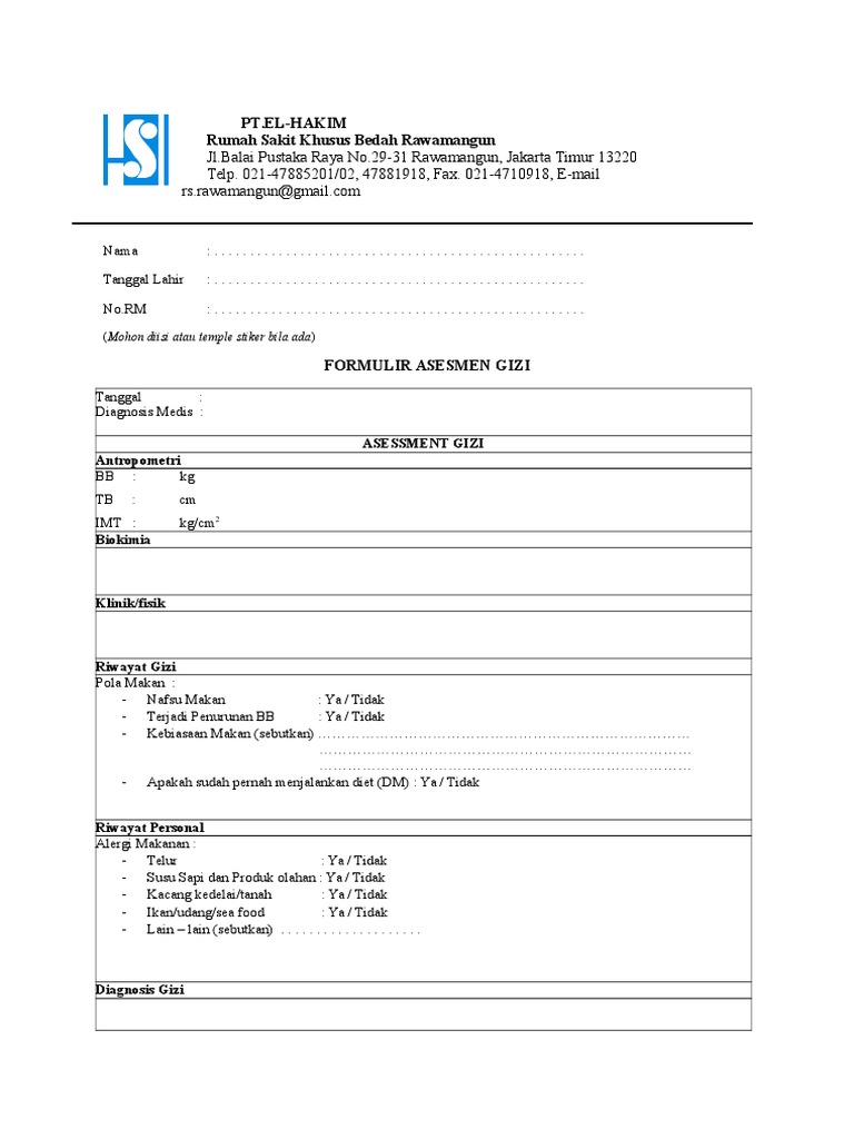 Formulir Asesmen Gizi | PDF