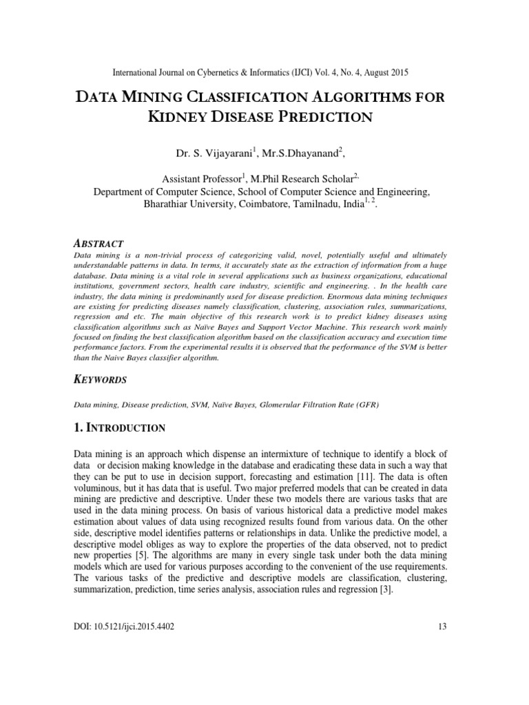 Data Mining Classification Algorithms For Kidney Disease Prediction ... Data Mining Classification Algorithms For Kidney Disease Prediction ...
