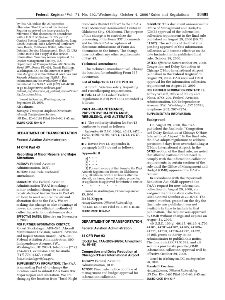 Rule: Aircraft: Major repairs and alterations; FAA Form 337 submissions ...