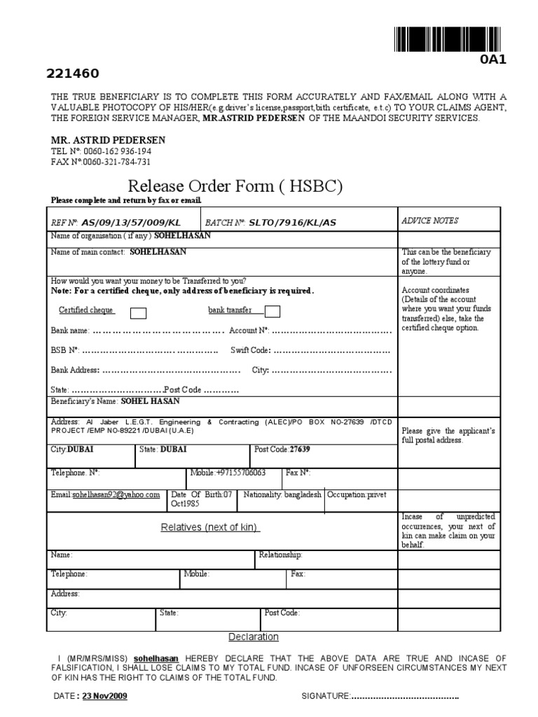 Fund Release Order Application Form | PDF | Service Industries ...