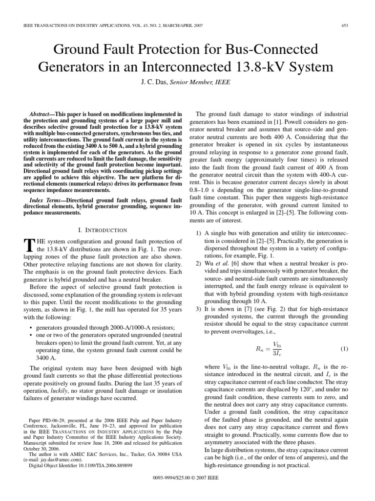 Ground Fault Protection For Bus-Connected Generators in An ...