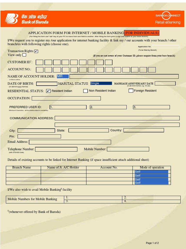 Application Form For Internet / Mobile Banking (For Individuals) | PDF | Online Banking | Banks ...