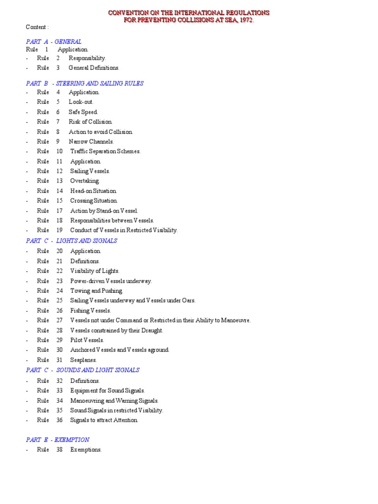 International Regulations for Preventing Collisions at Sea, 1972 Rules ...
