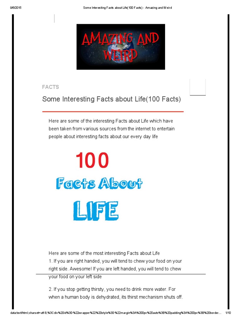 Some Interesting Facts About Life (100 Facts) - Amazing and Weird PDF ...