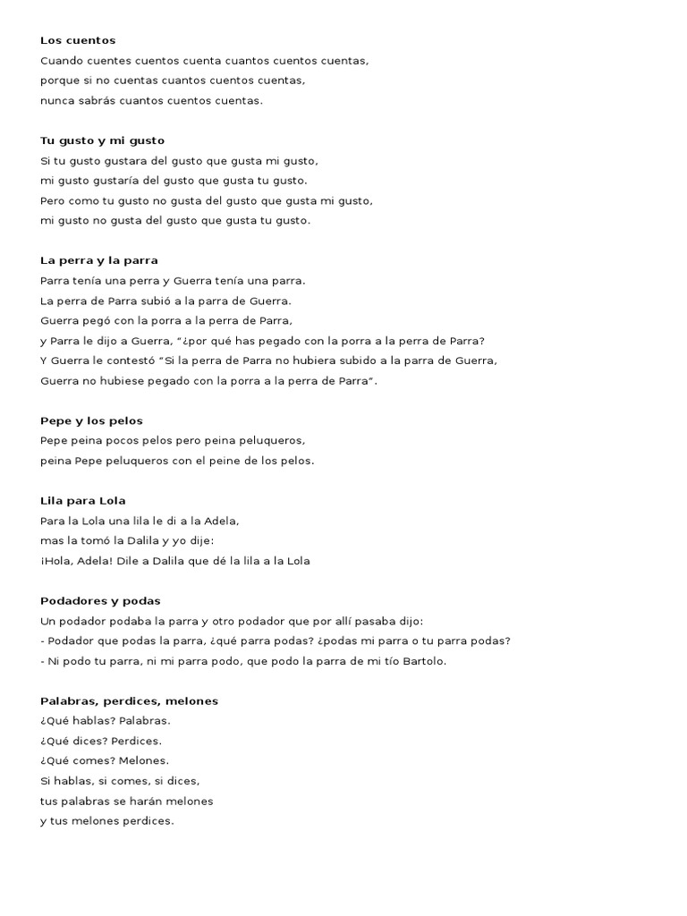 Trabalenguas Largos | PDF