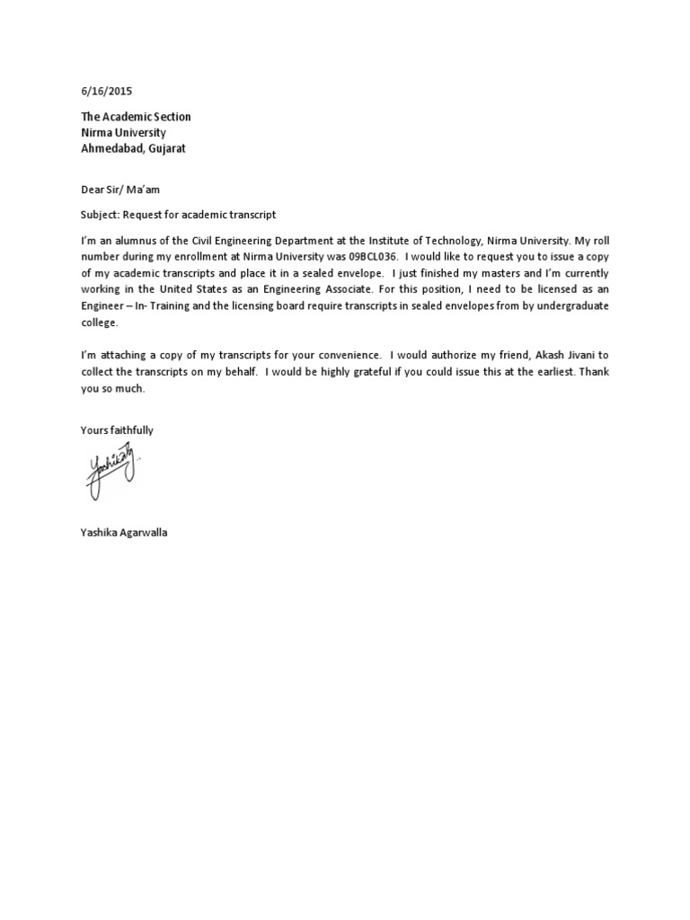 Transcript Request Letter | PDF