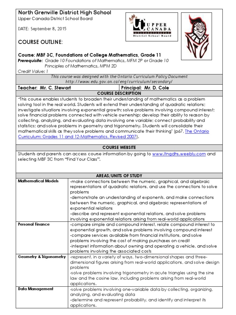 mbf3c Course Outline 2015 Cstewart | PDF | Educational Assessment ...