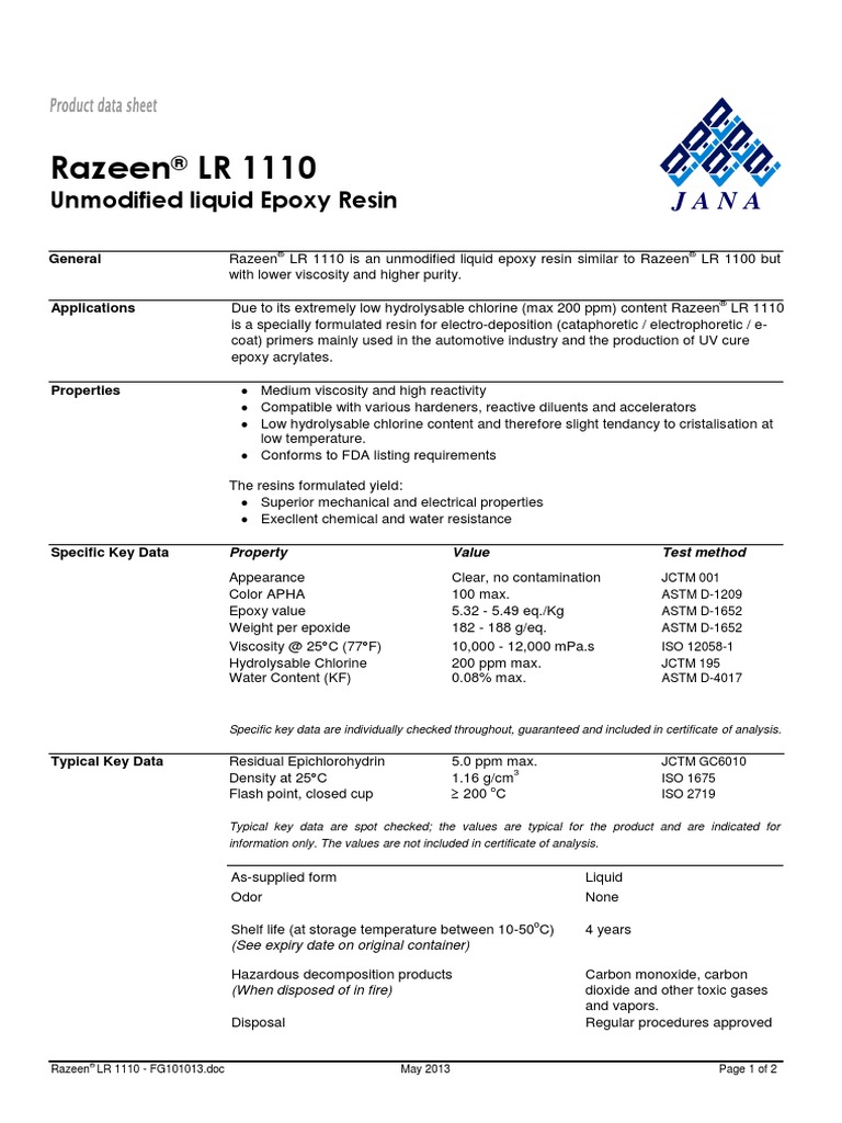 Razeen LR 1110 - FG101013 | PDF | Epoxy | Chemistry