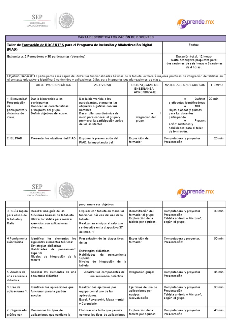 Carta Descriptiva- ForMACIÓN DOCENTE - 13 de Julio | Tablet Computer ...