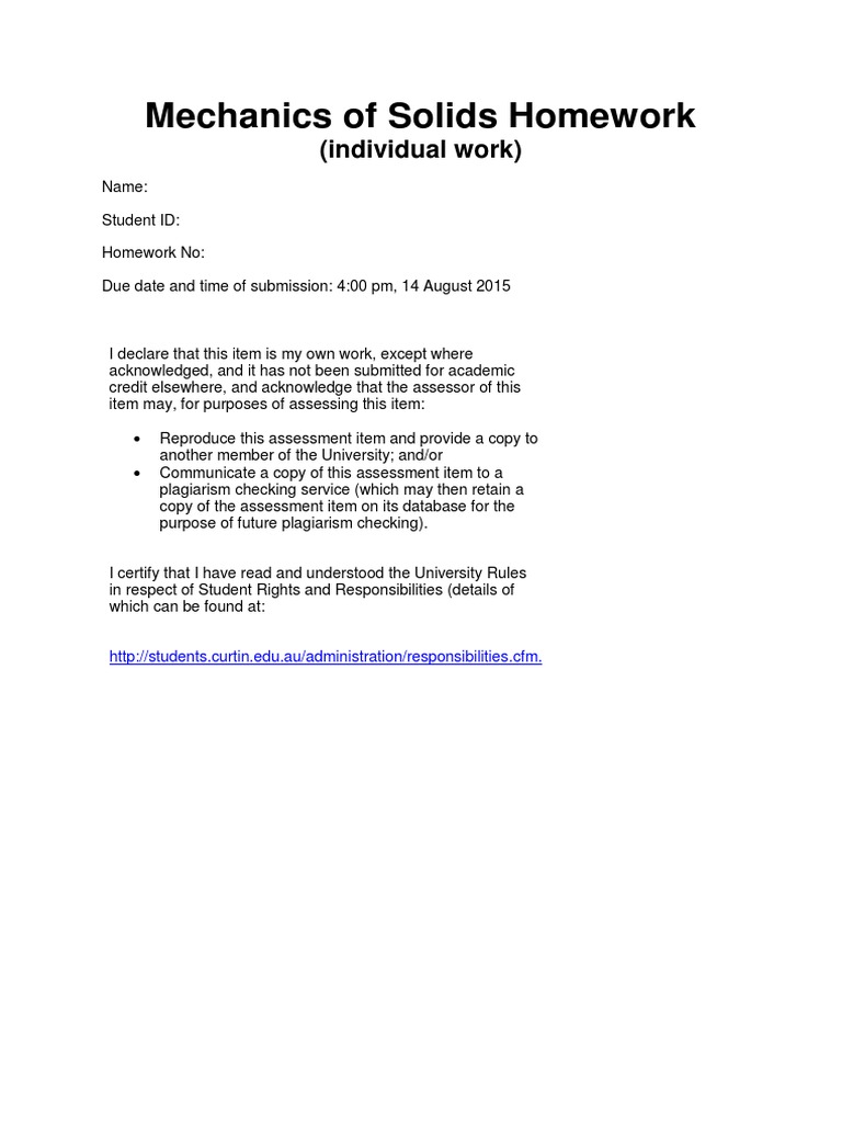 Mechanics of Solids Homework: (Individual Work) | PDF