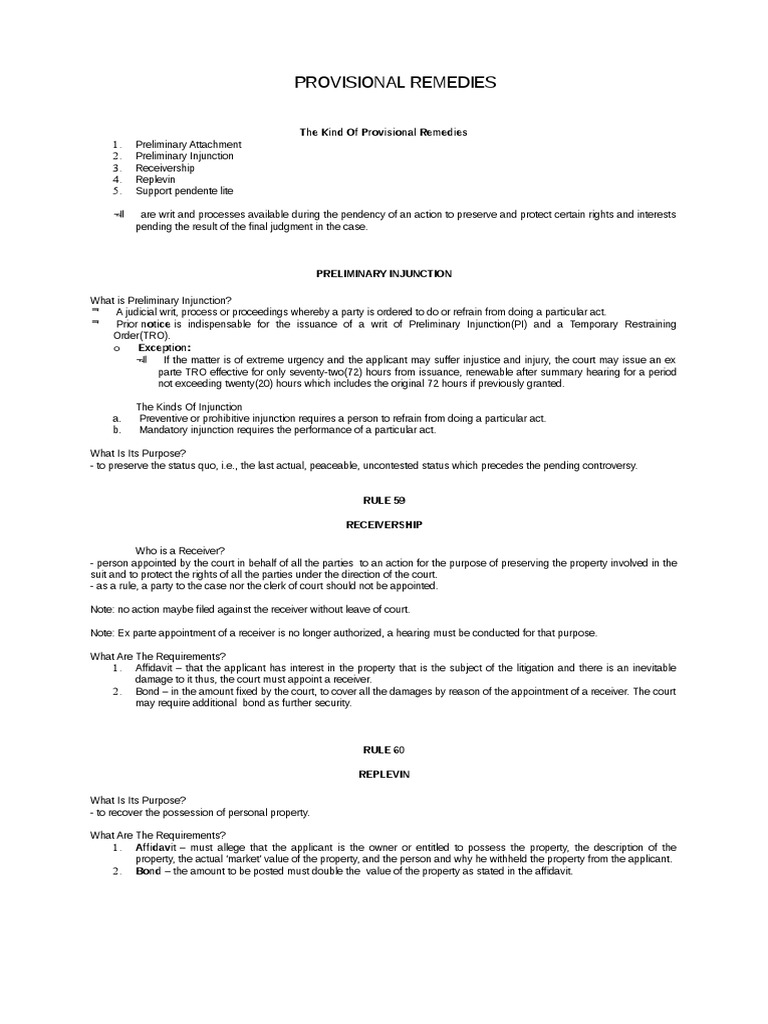 The Kind of Provisional Remedies | Download Free PDF | Injunction ...