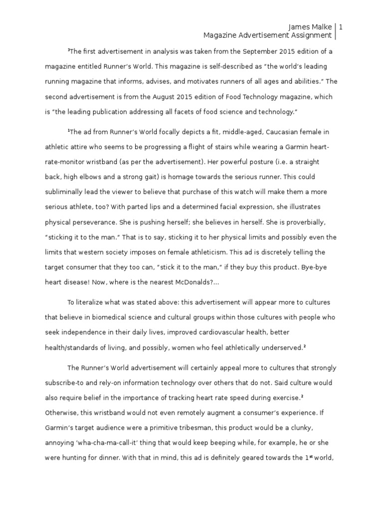 Magazine Ad Analysis: Runner's World & Food Tech | PDF | Advertising ...