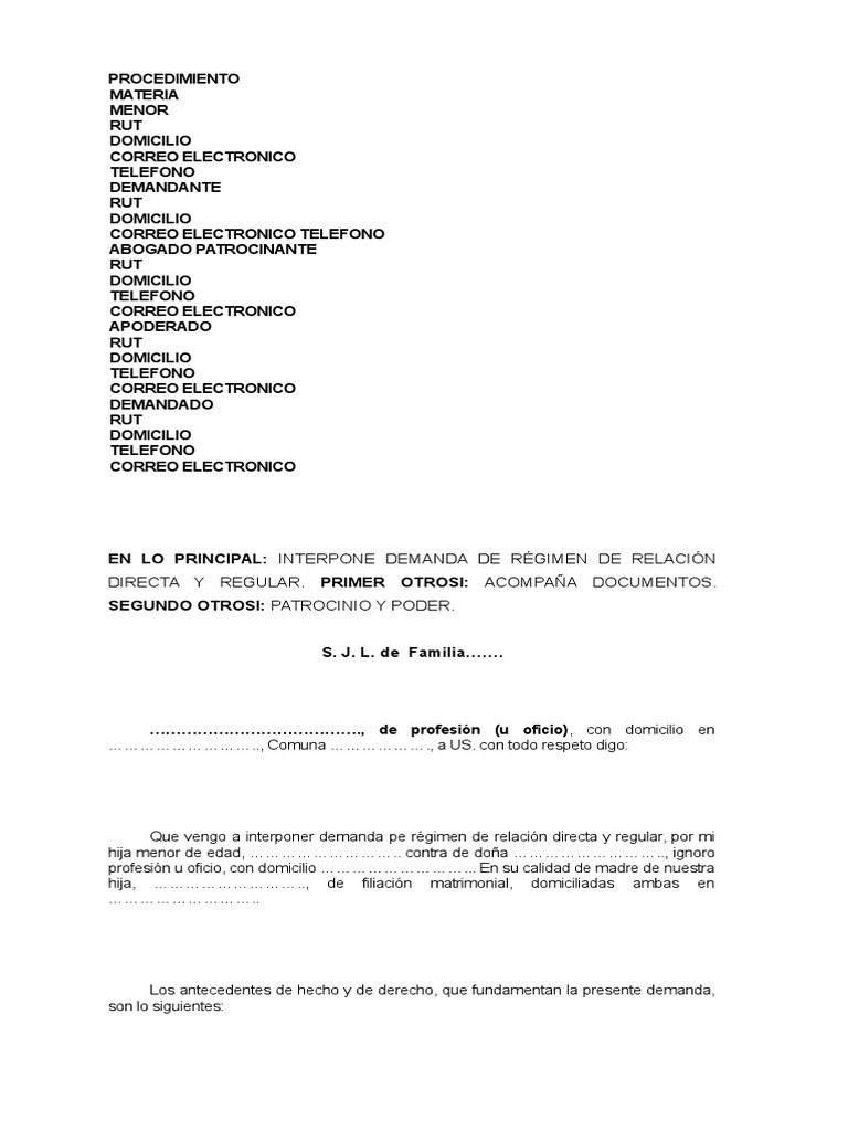 Relacion Directa y Regular. Demanda Modelo 2 | PDF | Ley estatutaria ...