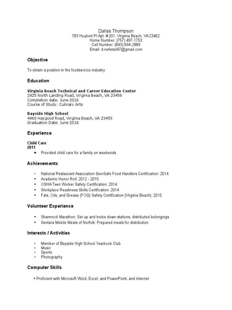 Culinary Resume | PDF | Career & Growth | Business