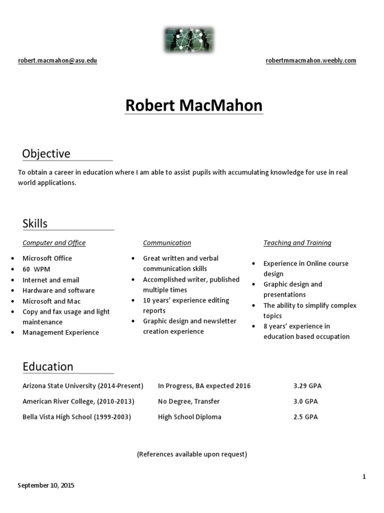 Robert Macmahon Resume | PDF | Career & Growth