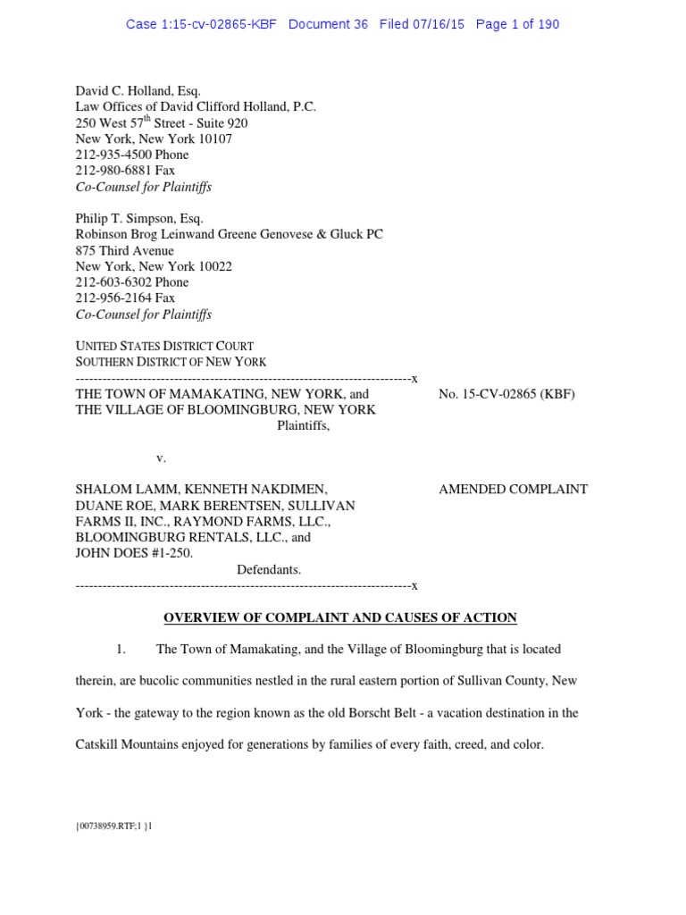 Amended Complaint - ECF Docket # 36 | PDF | Racketeer Influenced And ...