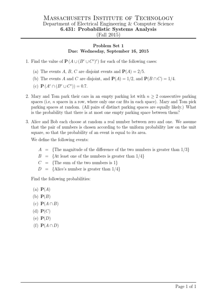 MIT 6.041 2015 Pset 1 | PDF