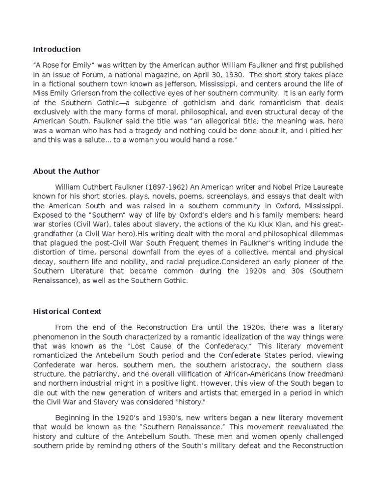 An Analysis of William Faulkner's Short Story 'A Rose for Emily ...