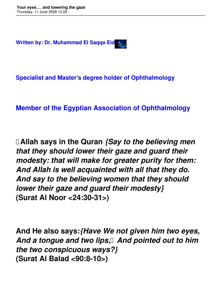 Your Eyes . and Lowering The Gaze | PDF | God In Islam | Religious ...