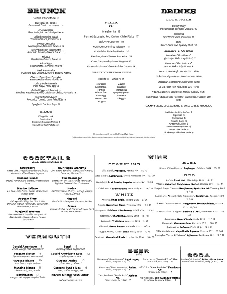 Balena's New Brunch Menu | PDF | Wine Grape Varieties | Fermented Drinks