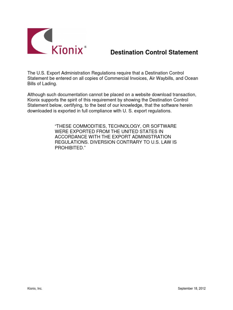 Destination Control Statement | PDF