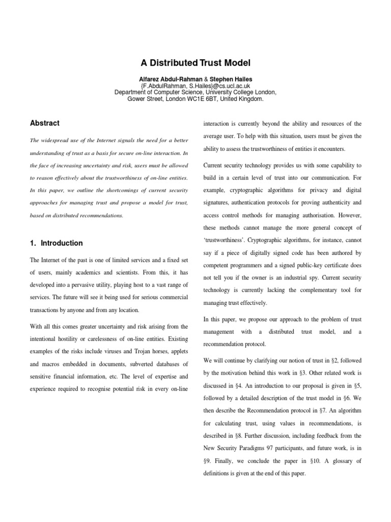 A Distributed Trust Model | PDF | Trust (Emotion) | Public Key Cryptography