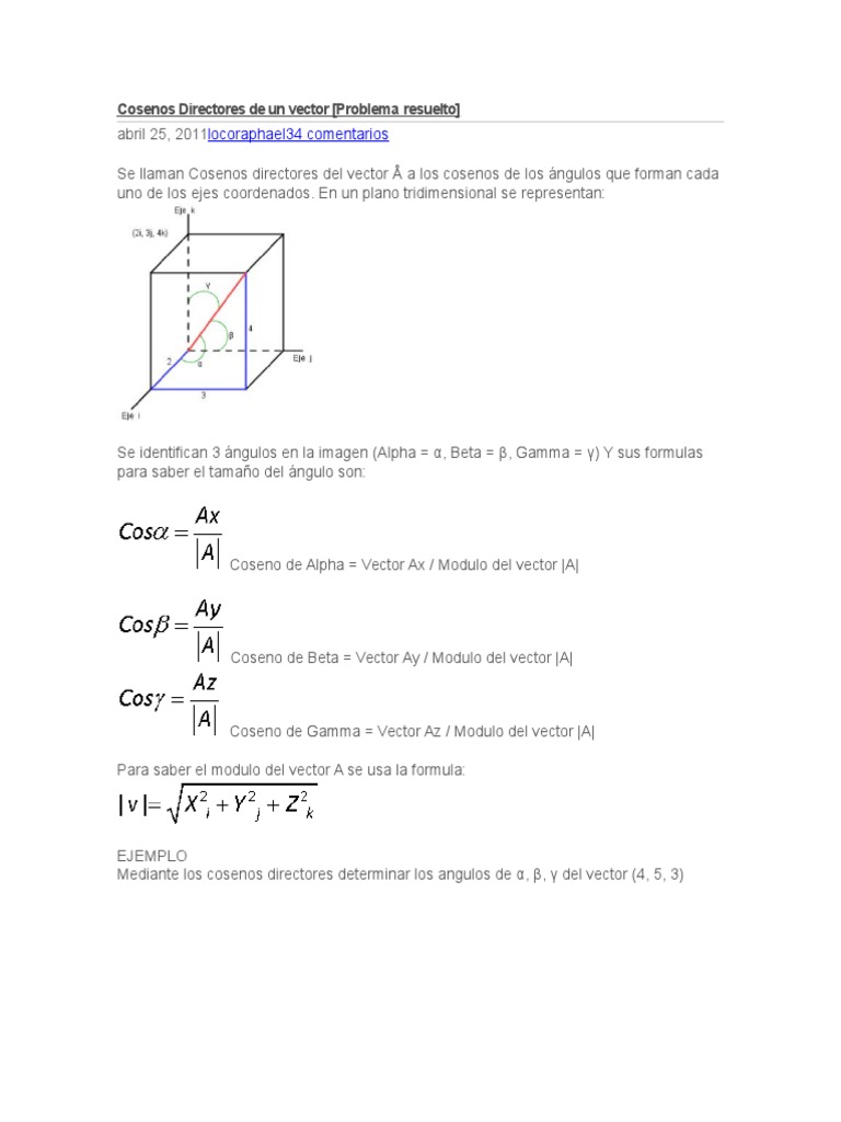 Cosenos Directores de un Vector | PDF | Vector Euclidiano | Análisis ...