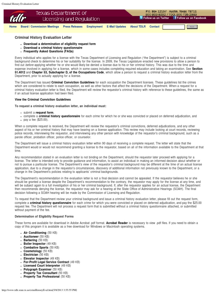 Criminal History Evaluation Letter | Criminal Record | Adjudication