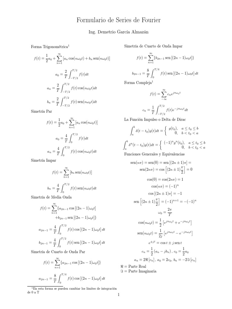 Formulario de Series de Fourier | PDF