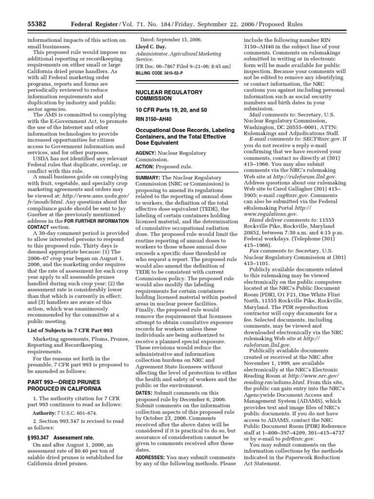 Proposed Rule: Radiation Protection Standards: Occupational Dose ...