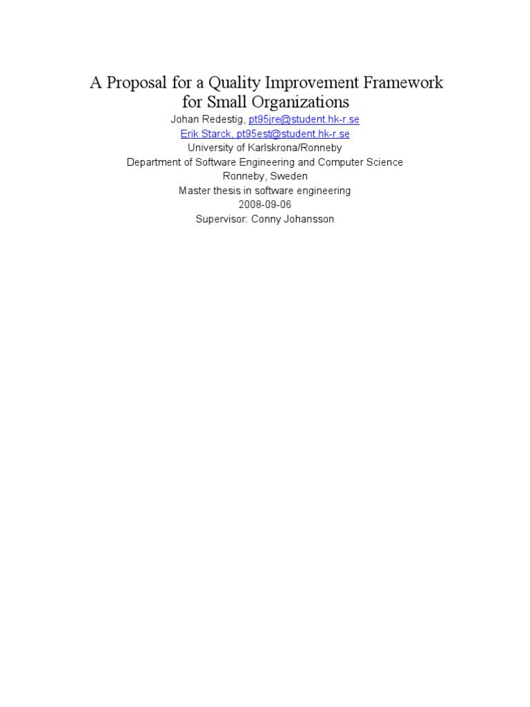 A Proposal For A Quality Improvement Framework For Small Organizations ...
