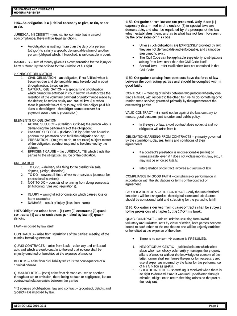 Oblicon Midterm Reviewer | PDF | Guarantee | Negligence