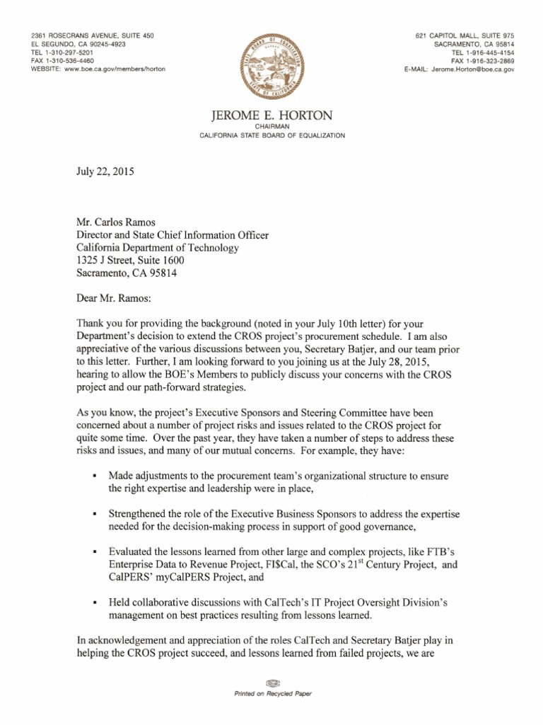 Jerome Horton Letter To Carlos Ramos | PDF