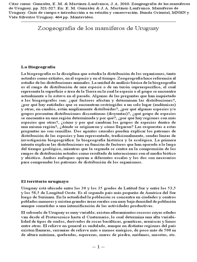 Zoogeografía de Los Mamíferos de Uruguay | PDF | Uruguay | Biogeografia